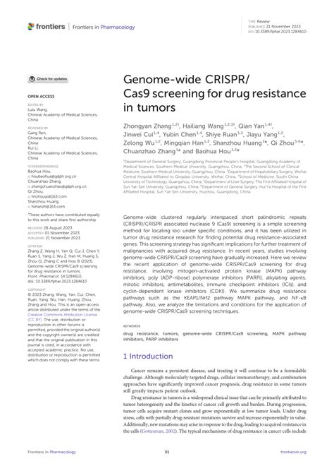 Pdf Genome Wide Crisprcas9 Screening For Drug Resistance In Tumors