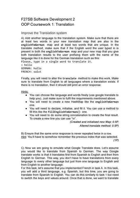 Oop Cw 1 1 Cw1 Object Oriented Programming F27sb Software
