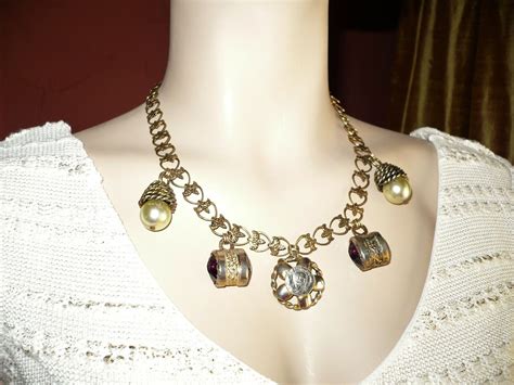 Rare Vintage Signed Adele Simpson Chunky Charm Neckla Gem