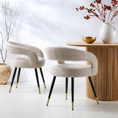 Laurel Wave Taupe Boucle Set Of 2 Dining Chairs Daals