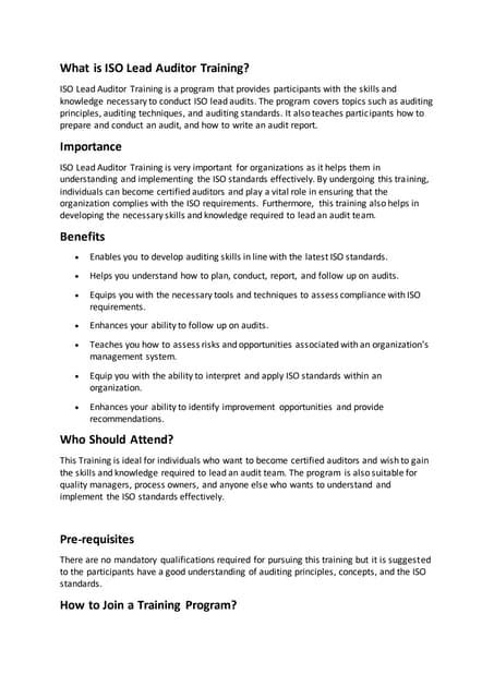 Lead Auditor Course Pdf