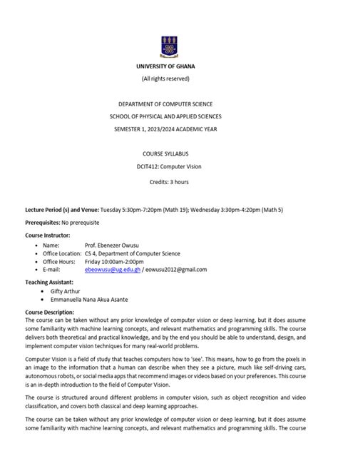 Computer Vision Course Outline Pdf Computer Vision Plagiarism