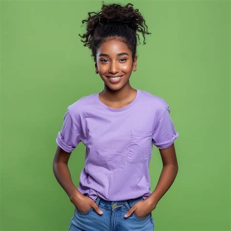 Premium Photo A Girl Wearing A Purple Shirt That Says She Is Smiling