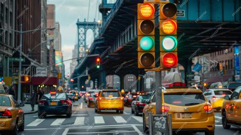 Premium Photo Traffic Light At A Busy Intersection With An Overpass Above Capturing The
