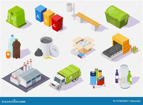 Waste Sorting And Recycling Process Isometric Icon Set Vector Isolated
