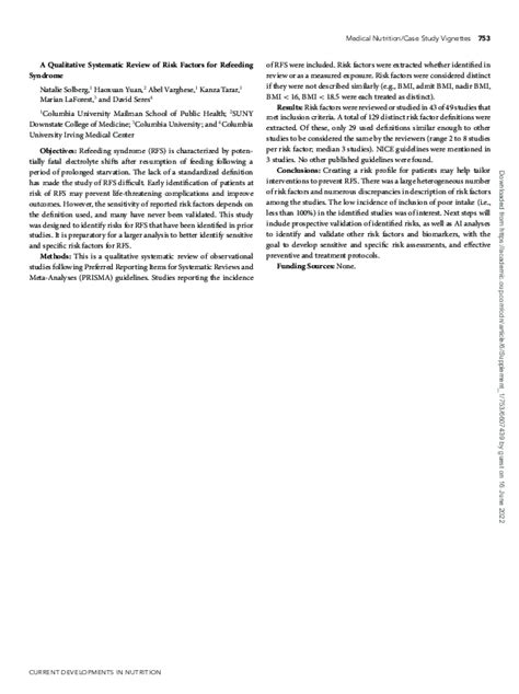 Pdf A Qualitative Systematic Review Of Risk Factors For Refeeding