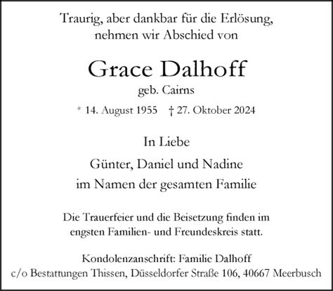 Alle Traueranzeigen Für Grace Dalhoff Trauerrp Onlinede