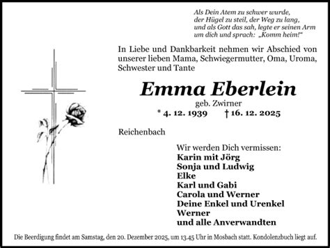 Traueranzeigen Von Emma Eberlein Trauerflzde