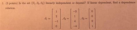 Solved 1 5 Points Is The Set V1v2v3 Linearly