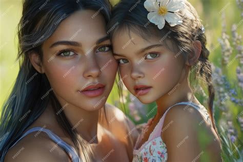 Mother And Daughter Outdoor Portrait Premium Ai Generated Image