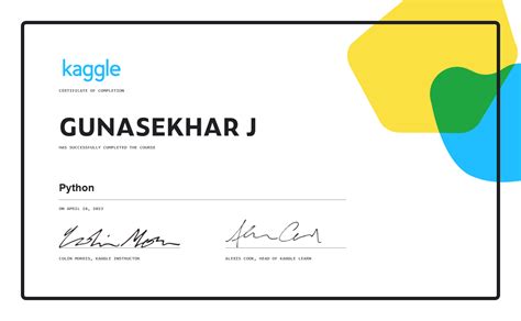 Gunasekhar J Completed The Python Course On Kaggle