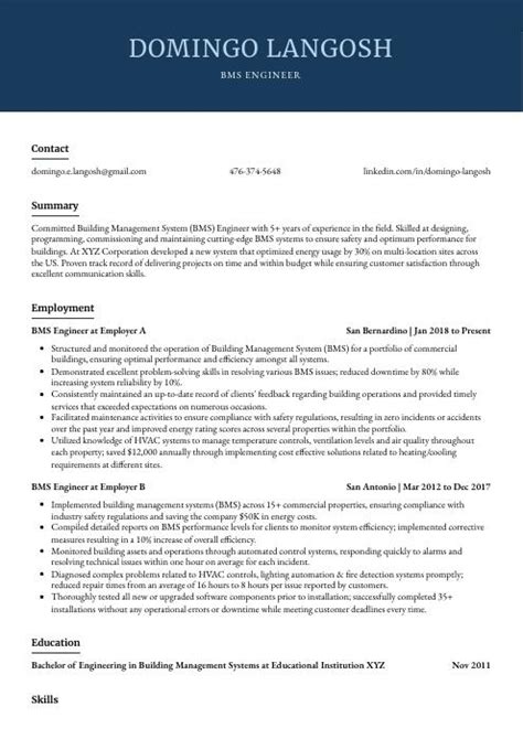 bms engineer resume cv example and writing guide