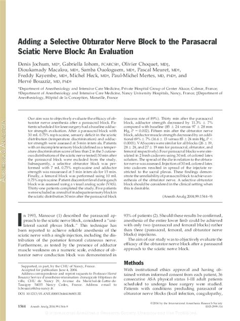 Pdf Adding A Selective Obturator Nerve Block To The Parasacral