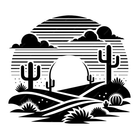 Premium Vector Desert Landscape With Cactus Silhouette Clip Art