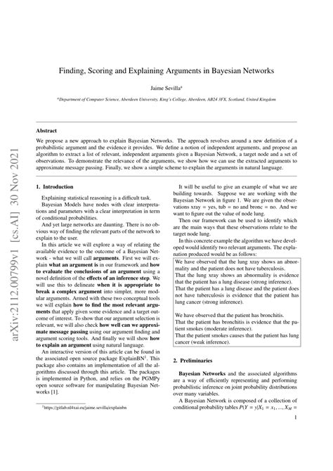 Pdf Finding Scoring And Explaining Arguments In Bayesian Networks