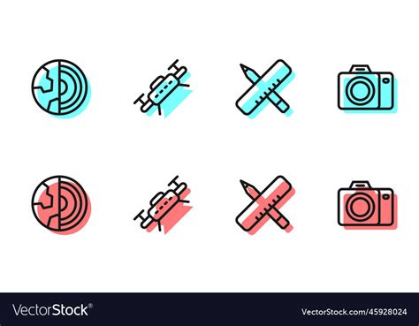 Set Line Crossed Ruler And Pencil Earth Core Vector Image
