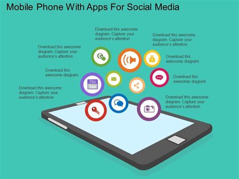 Pptx Mobile Phone With Apps For Social Media Flat Powerpoint Design Presentation Powerpoint