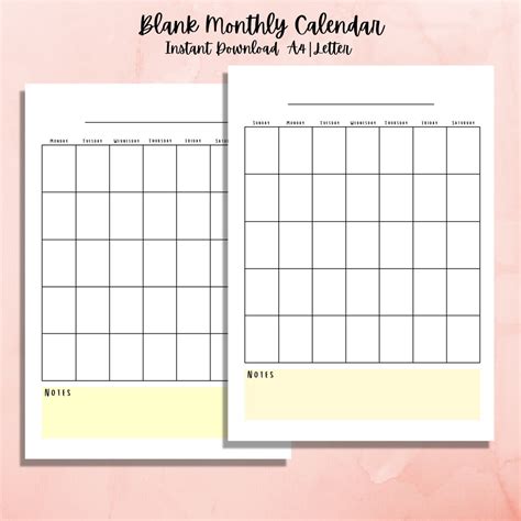 Blank Calendar Printable Monthly Planner Calendar Printable