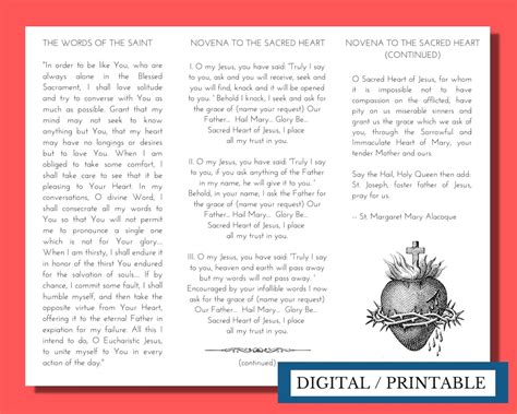 Sacred Heart Novena Printable Download Printer Friendly Trifold Double