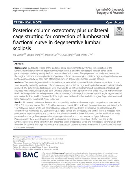 Pdf Posterior Column Osteotomy Plus Unilateral Cage Strutting For