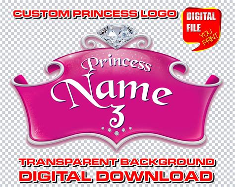 Personalized Princess Logo Custom Birthday Party Decor Digital