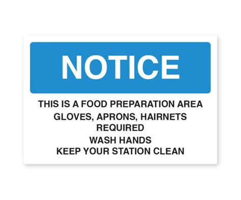 Food Preparation Area Staff Food Hygiene Notice Mileta Signs And