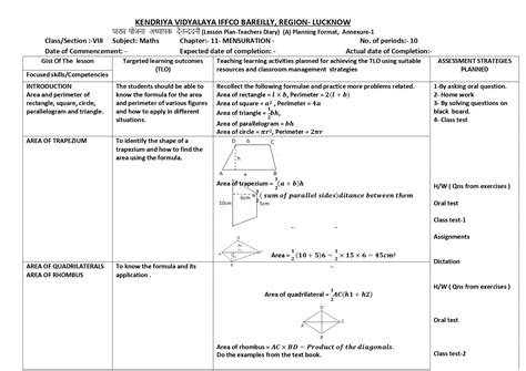 Mathematics Lesson Plan For Class 8 Chapter Wise Cbse Content