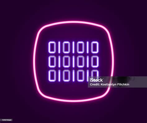 Glowing Neon Line Binary Code Icon Isolated On Black Background