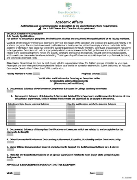 Palm Beach State College Justification For Exception To Credentialing