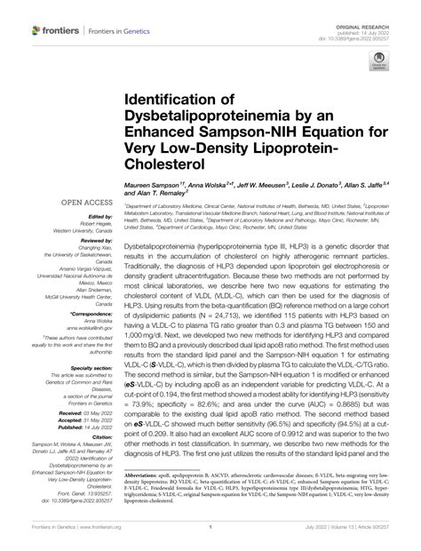 Pdf Identification Of Dysbetalipoproteinemia By An Enhanced Sampson