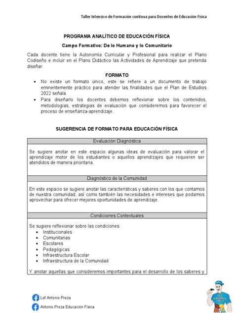 Programa Analítico Y Codiseño De Educación Física Mtro Antonio Preza Pdf Método De