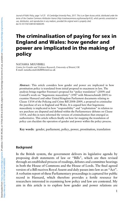 Pdf The Criminalisation Of Paying For Sex In England And Wales How