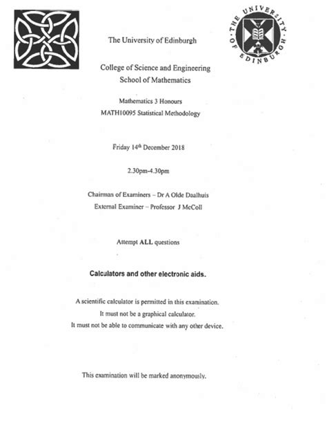 Statistical Methodology Past Paper 2018 2019 Pdf Estimator Statistics