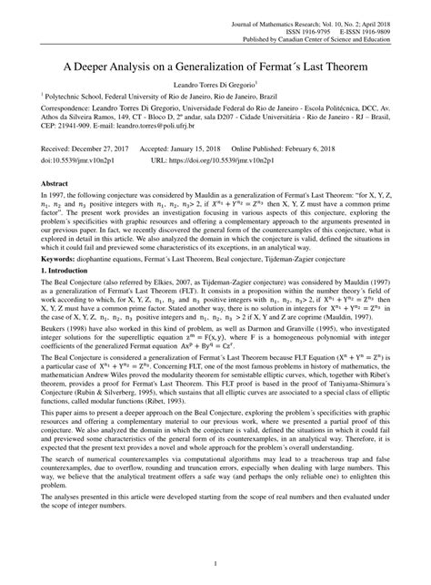 Pdf A Deeper Analysis On A Generalization Of Fermat´s Last Theorem