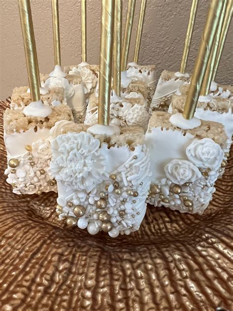 Goldwhite Chocolate Covered Rice Krispies Treats1 Dozweddingbridal