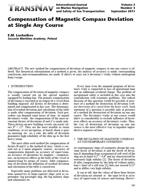 Compensation Of Magnetic Compass Deviation At Single Any Course Pdf Compass Accuracy And