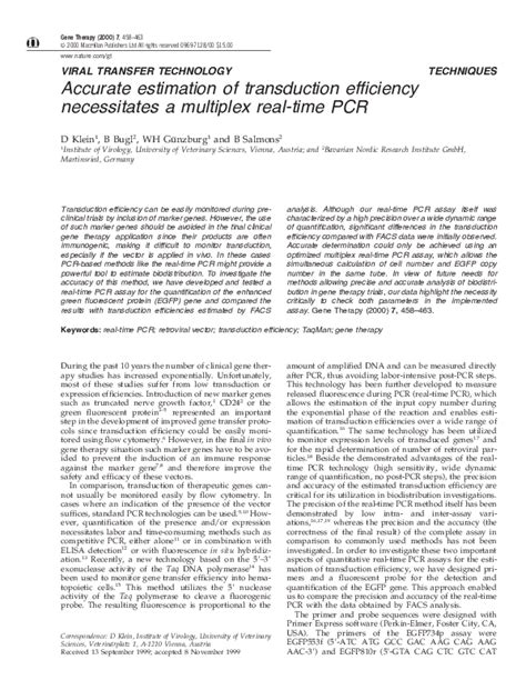 Pdf Accurate Estimation Of Transduction Efficiency Necessitates A