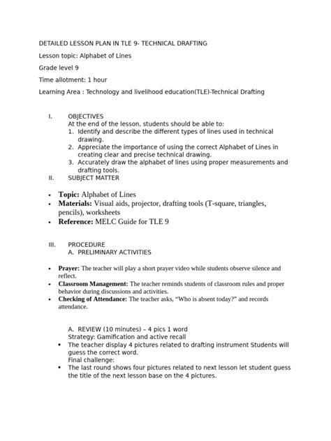 Detailed Lesson Plan In Tle 9 Demo Pdf Technical Drawing Drawing