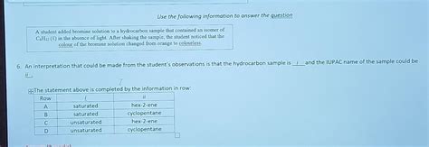 Solved Use The Following Information To Answer The Question