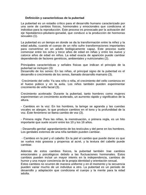 Definición Y Características De La Pubertad Pdf