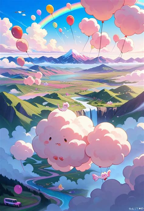 Cotton Candy Clouds With Cats And Balloons Ai Image Gallery Diffus