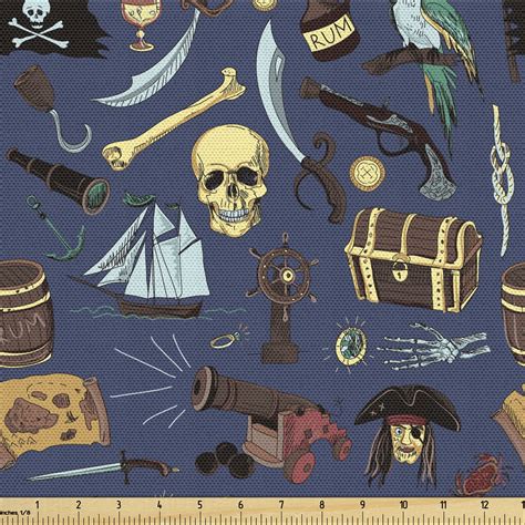 Ambesonne Pirates Fabric By The Yard Upholstery Vintage Cartoonish