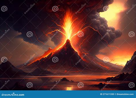 A Huge Volcano Seen From Far Away Erupting Rainbow Colored Colour