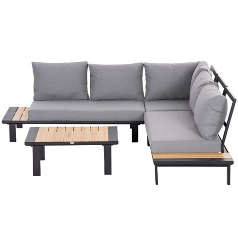 Outsunny 4 Pieces Aluminium Garden Furniture Set L Shape Sofa Set With