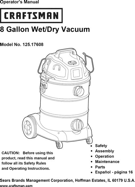 Craftsman 12517608 User Manual Wetdry Vacuum Manuals And Guides 1312119l