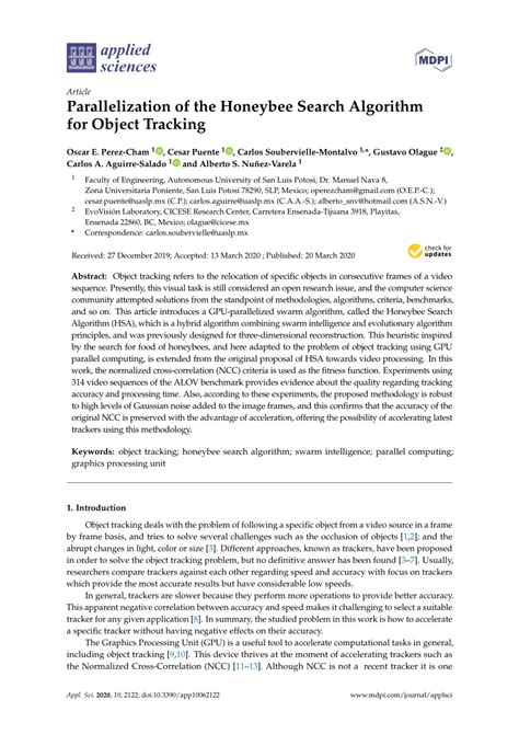Pdf Parallelization Of The Honeybee Search Algorithm For Object Tracking