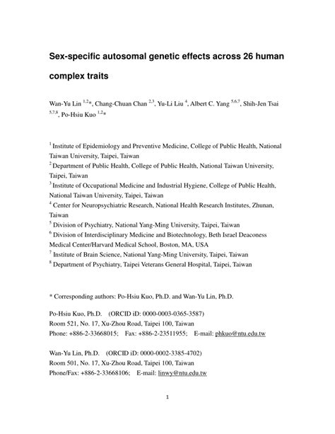 Pdf Sex Specific Autosomal Genetic Effects Across 26 Human Complex Traits