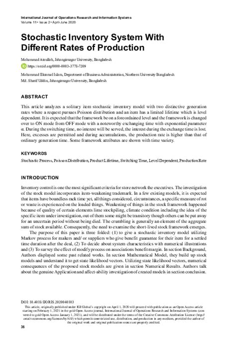 Pdf Stochastic Inventory System With Different Rates Of Production