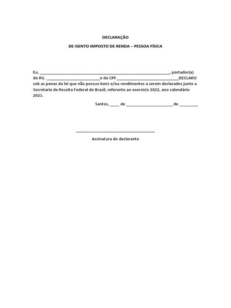 Declaração De Isento Pdf