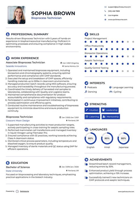 10 Bioprocess Technician Resume Samples And Templates For 2025